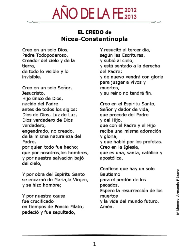 Credo de Nicea | PDF | Bautismo | Fe