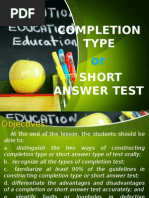 SUPPLY TYPE or SUBJECTIVE TYPE of TEST ITEMS | PDF | Multiple Choice ...