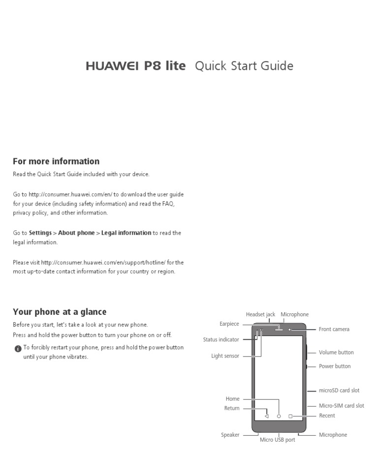 HUAWEI P8 Lite Quick Start Guide ALE-L21 02 English | Download Free PDF ...