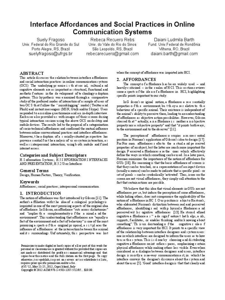 Interface Affordances and Social Practices in Online Communication ...