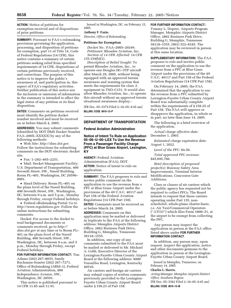 FAA Petitions for Exemption Notice | PDF | Federal Aviation ...