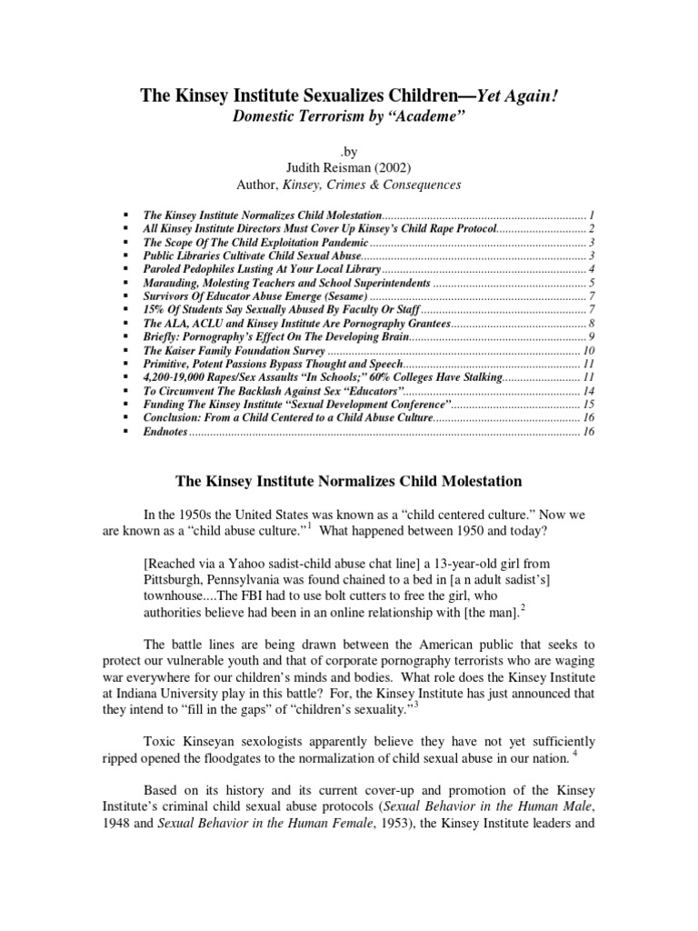 The Kinsey Institute Sexualizes Children | PDF | Psychological Trauma ...