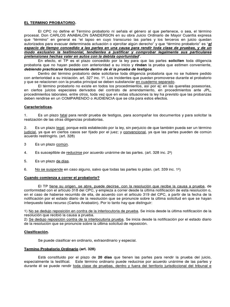 Termino Probatorio | PDF | Evidencia (ley) | Procedimiento legal
