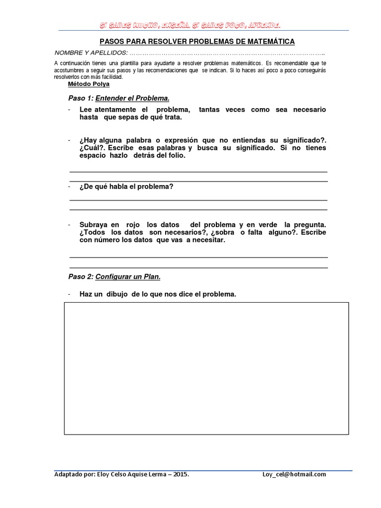 Plantilla para Resolver de Problemas de Matematica - Eloy | PDF