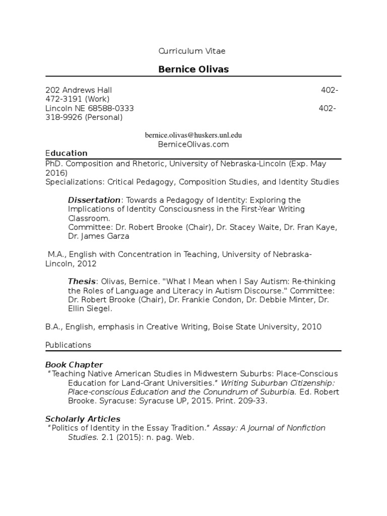 VITA | PDF | Rhetoric | Graduate School