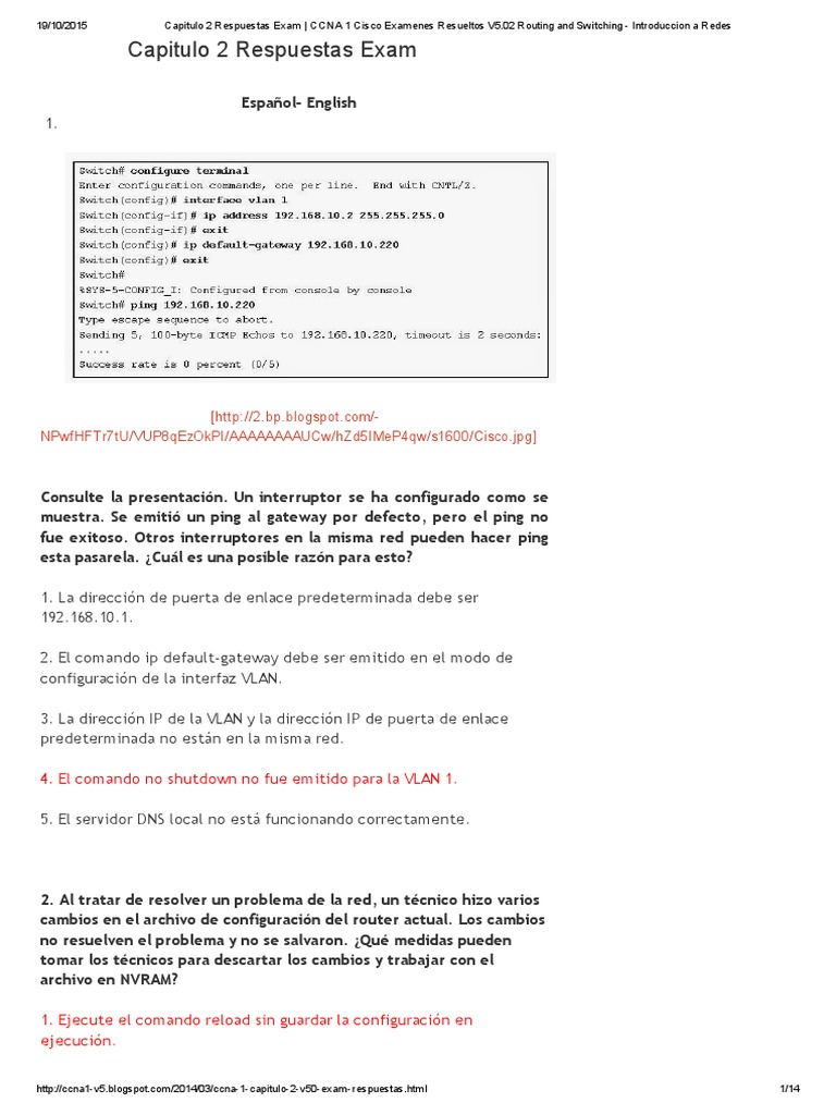 Capitulo 2 Respuestas Exam - CCNA 1 Cisco Examenes Resueltos V5 | PDF ...