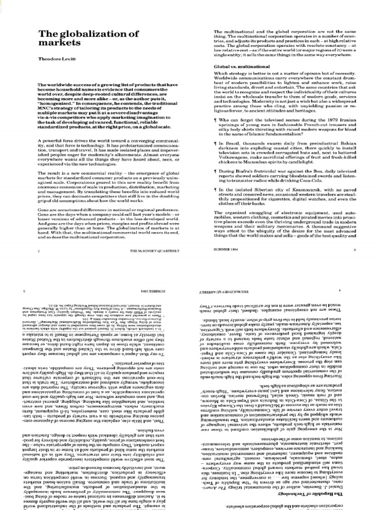 (I) LEVITT, Theodore. La Globalización de Los Mercados | PDF