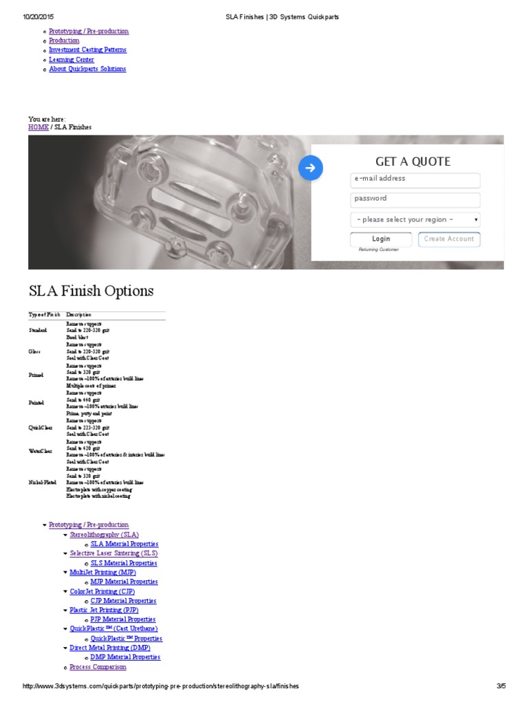 SLA Finishes - 3D Systems Quickparts | PDF