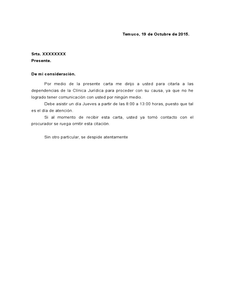 Modelo De Carta Citación Pdf