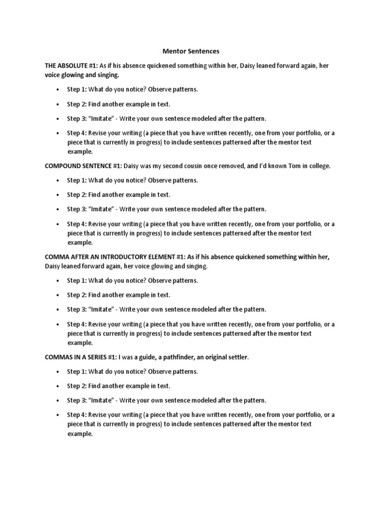 Mentor Sentence Construction Guide | PDF