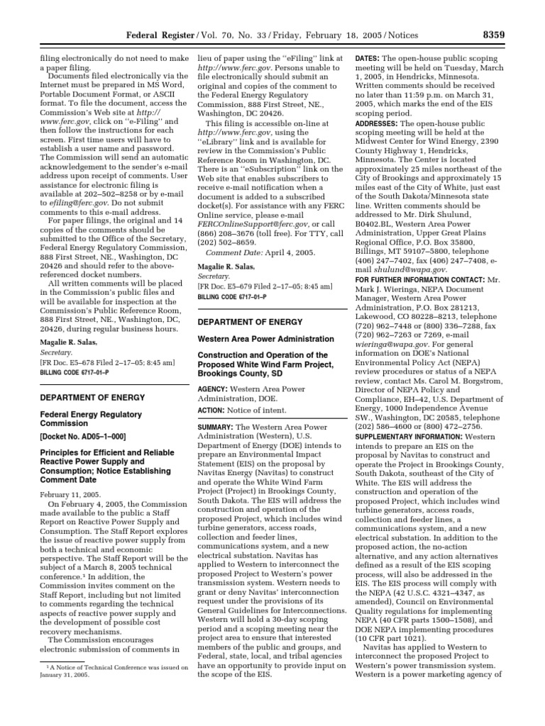 Federal Register / Vol. 70, No. 33 / Friday, February 18, 2005 ...