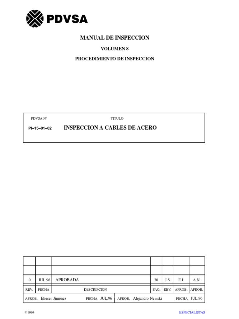 Procedimiento de Inspeccion A Cables de Acero Norma Pdvsa Pi - 15!01!02 ...