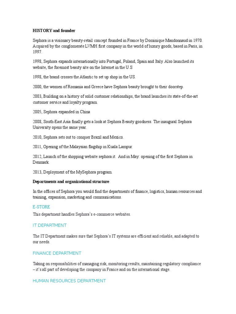 HISTORY and Founder of SEPHORA | PDF | Retail | Business Economics