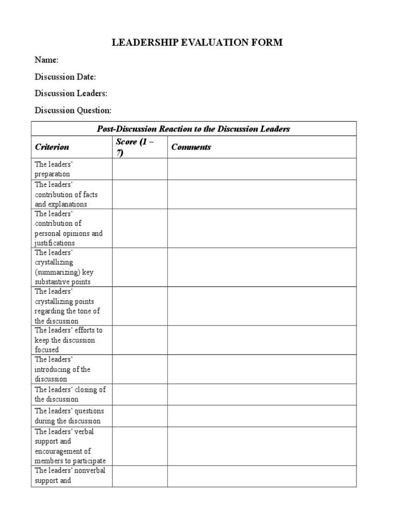 Leadership Evaluation Criteria Form | PDF