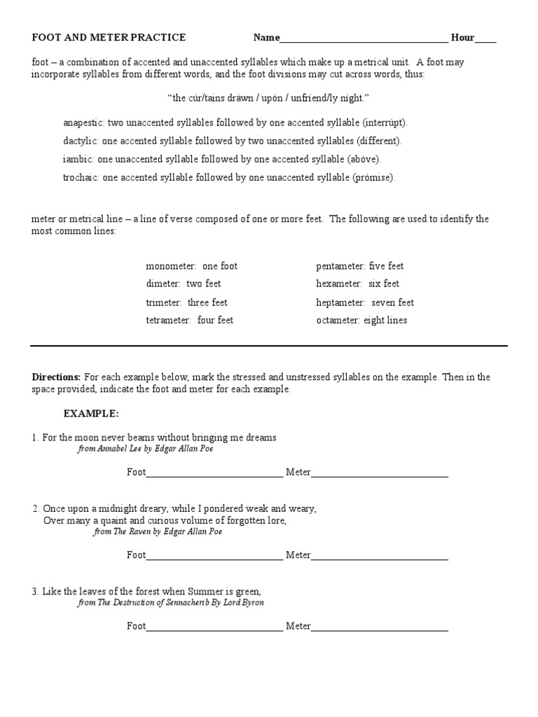 Foot and Meter Practice | PDF | Metre (Poetry) | Poetics