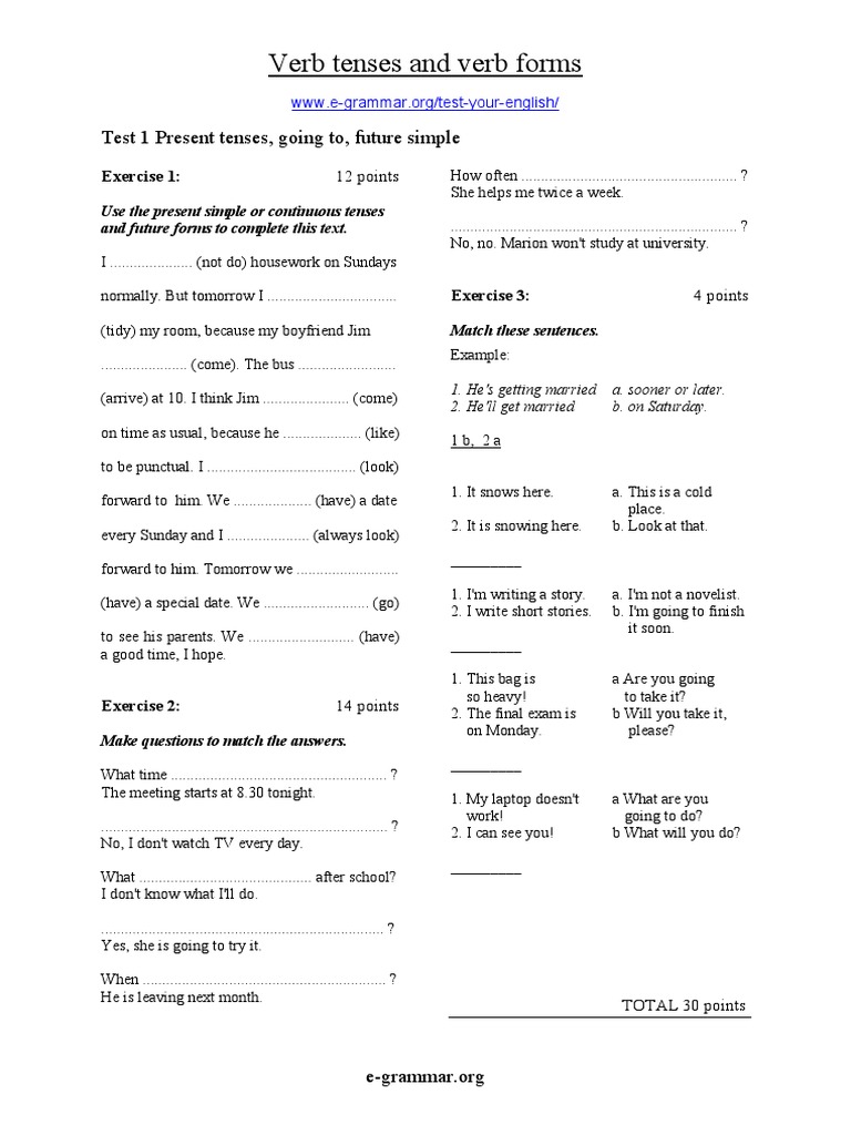 Verb Tenses and Forms Practice Exercises | PDF