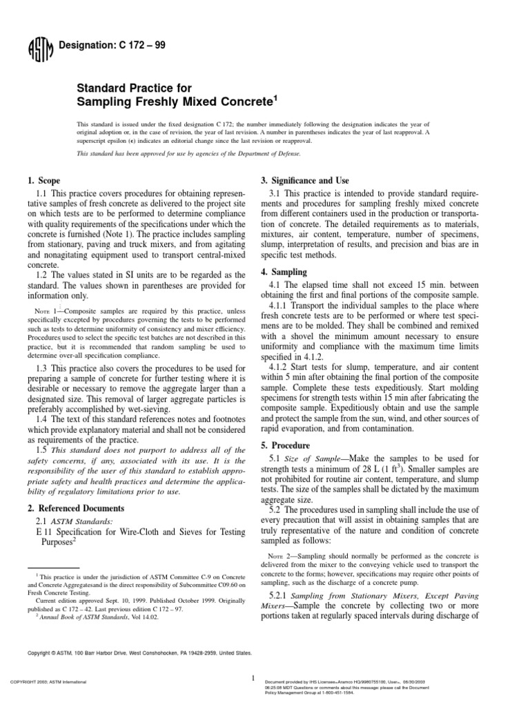 ASTM C172: Concrete Sampling Standards | PDF | Concrete | Sampling ...
