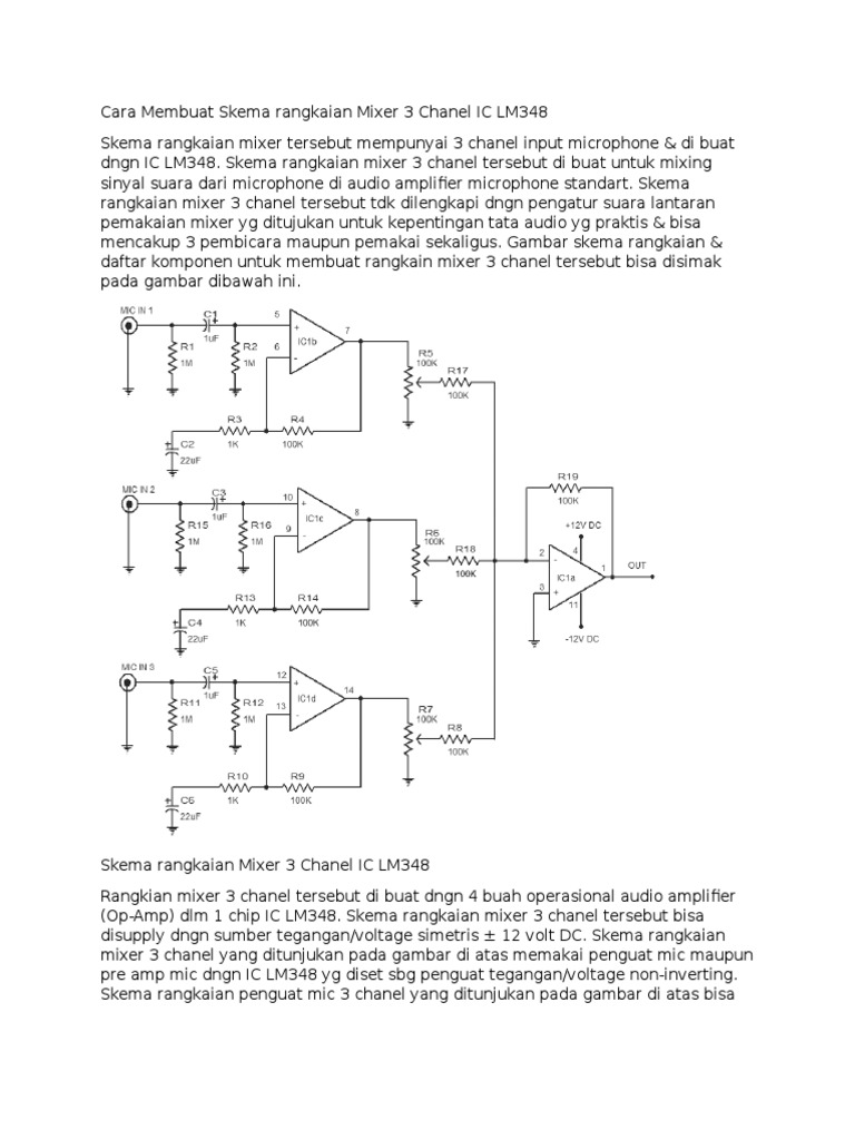 Cara Membuat Skema Rangkaian Mixer 3 Chanel IC LM348 | PDF