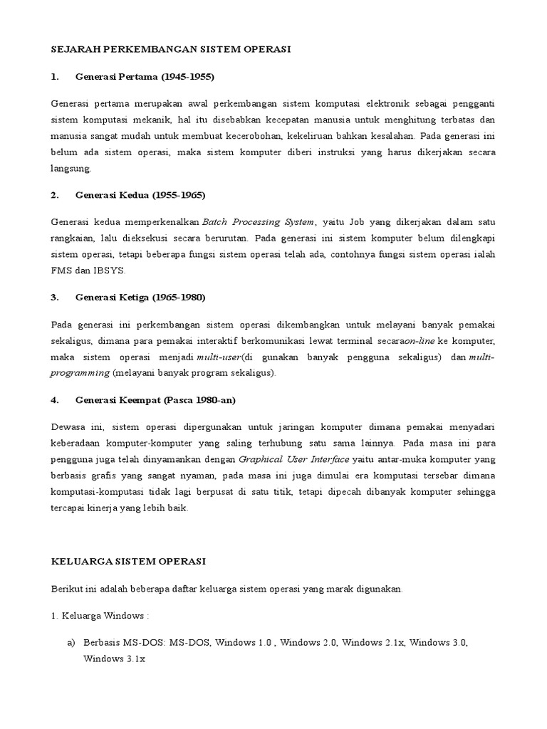 Sejarah Perkembangan Sistem Operasi | PDF