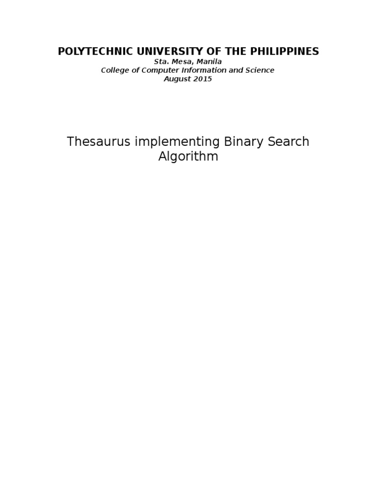 Thesaurus Implementing Binary Search Algorithm: Polytechnic University of The Philippines | PDF ...