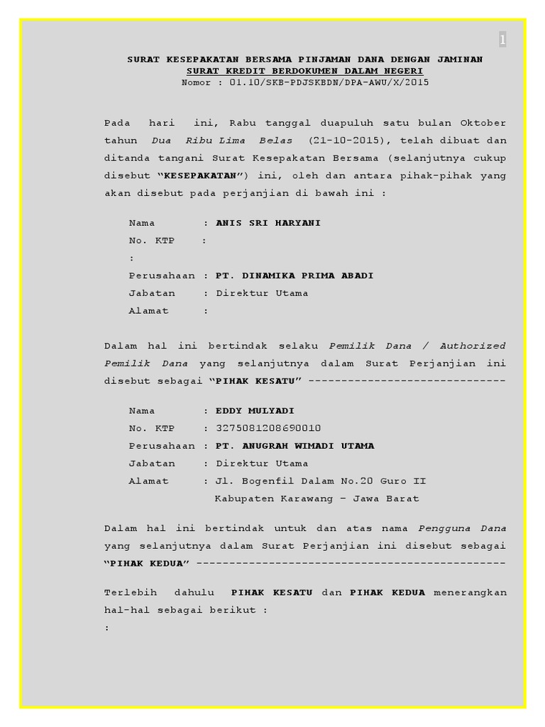 Surat Kesepakatan Skbdn. Pa Jhonsondoc | PDF | Hukum