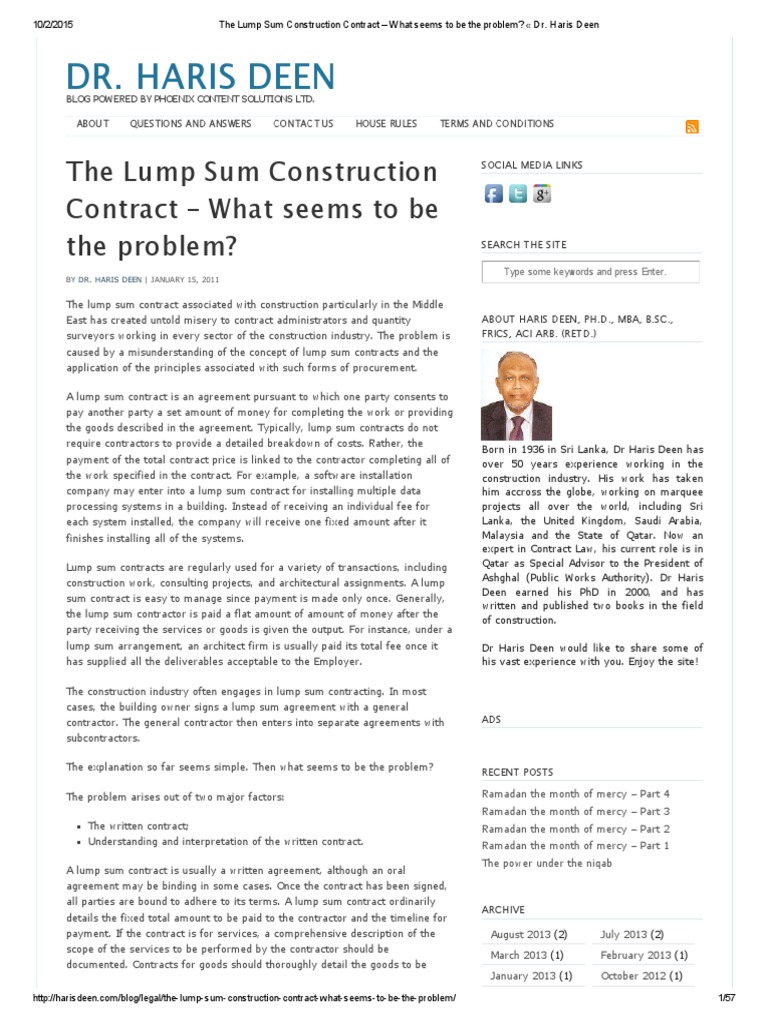 The Lump Sum Construction Contract - What Seems To Be The Problem | PDF ...