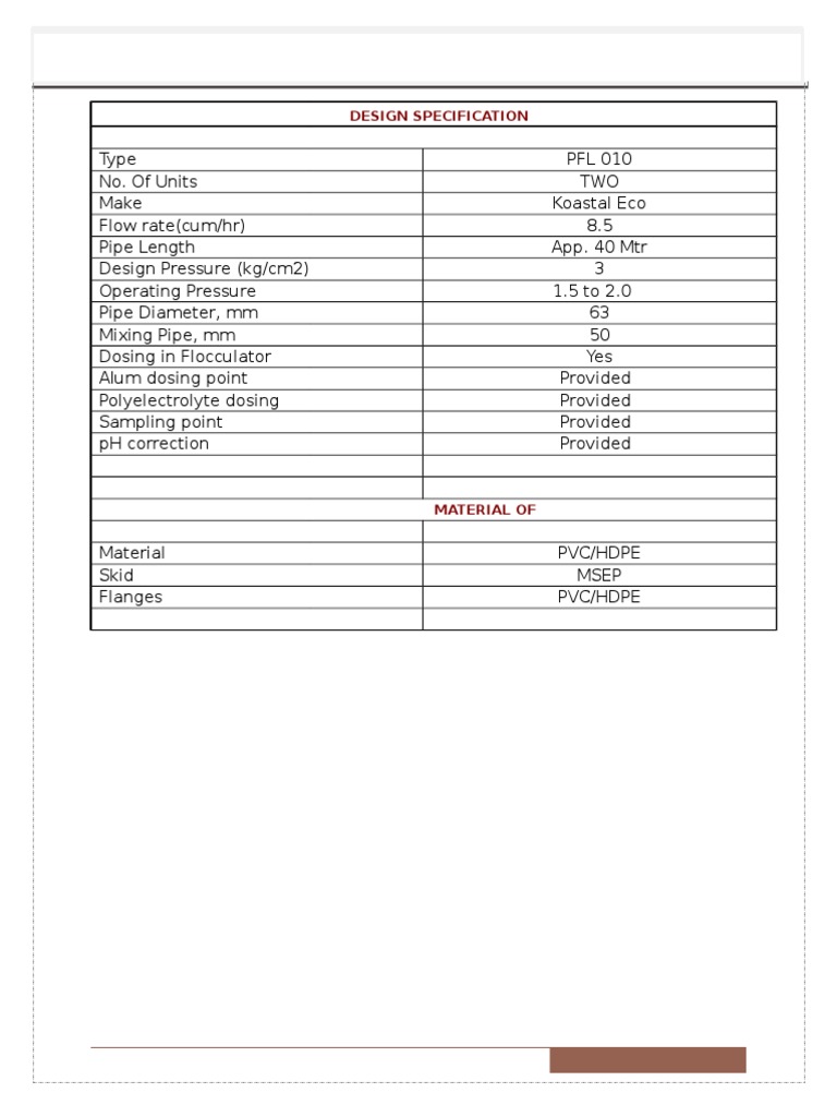 Datasheet of Pipe Flocculator: Design Specification | PDF