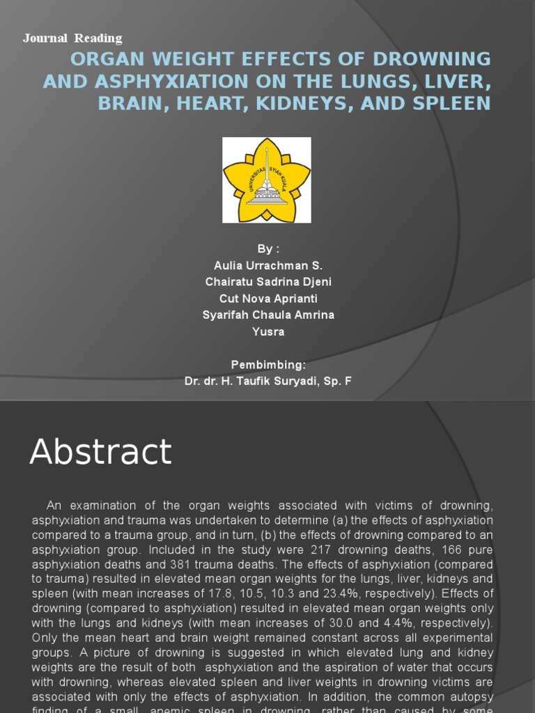 Organ Weight Effects of Drowning and Asphyxiation On The Lungs, Liver ...
