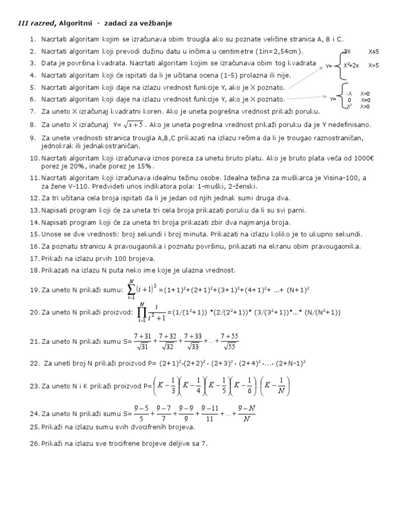 Algoritmi - Zadaci Za Vezbanje | PDF