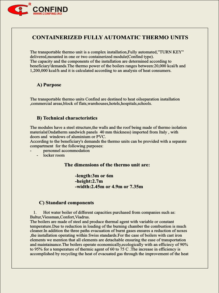 Confind: Containerized Fully Automatic Thermo Units | PDF | Boiler ...