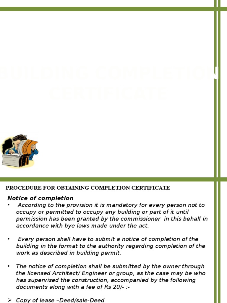 Building Completion Certificate | Architect | Lease