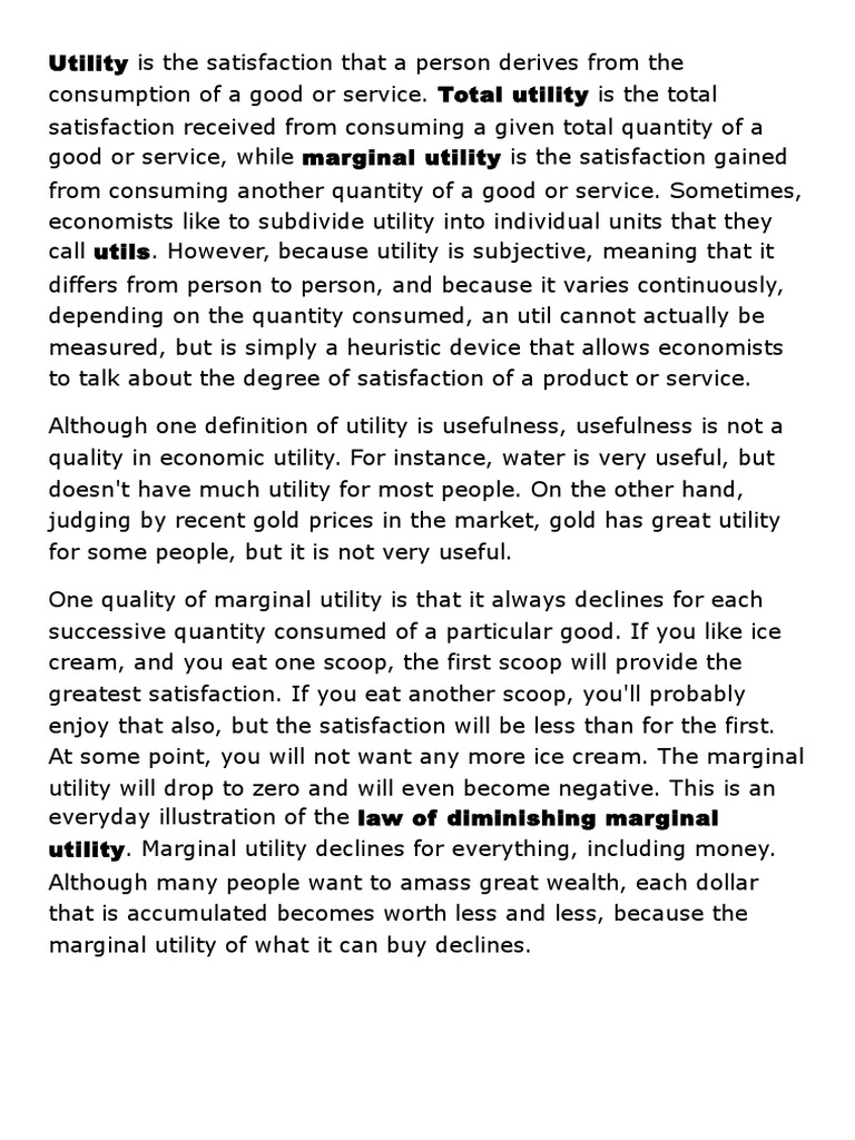 Marginal Utility and Total Utility Information | PDF | Demand | Utility