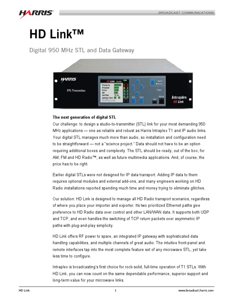 HD Link™: Digital 950 MHZ STL and Data Gateway | PDF | Forward Error ...