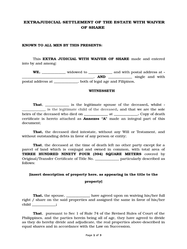 Sample EJS | PDF | Intestacy | Civil Law (Common Law)