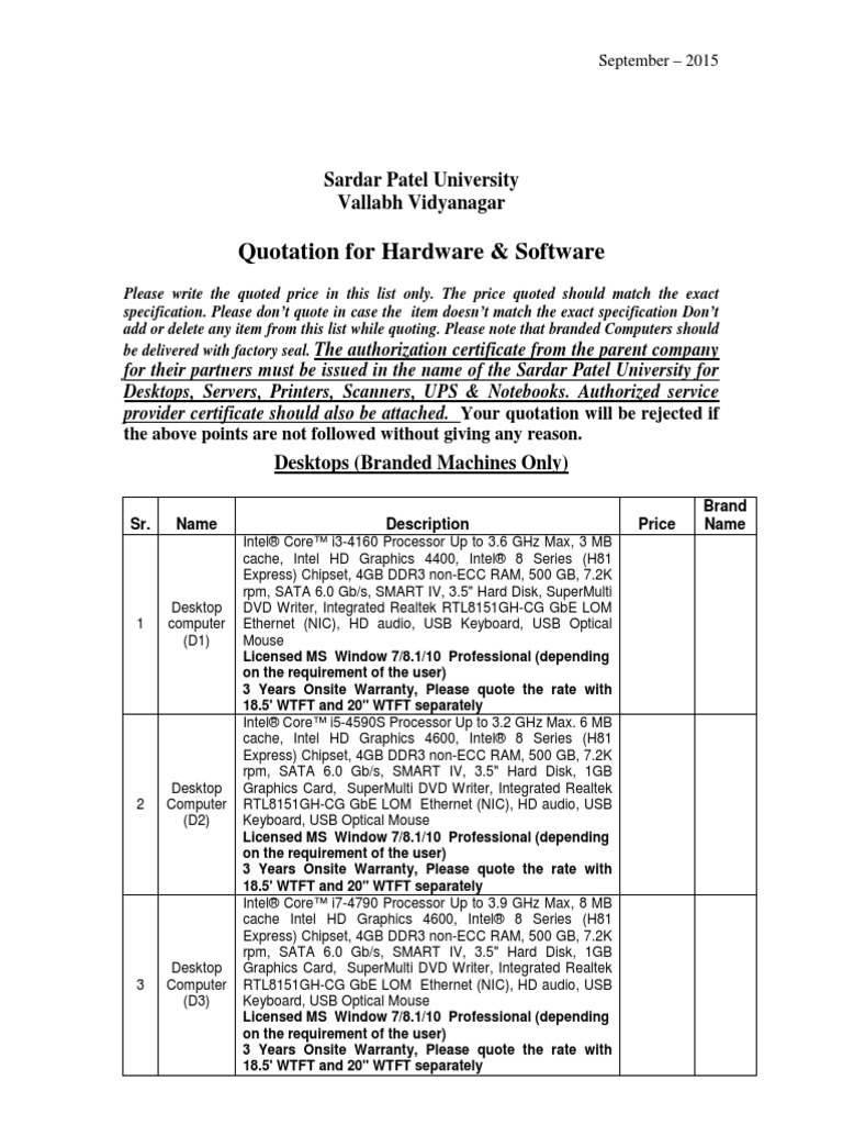 Quotation For Hardware & Software | PDF | Usb | Laptop