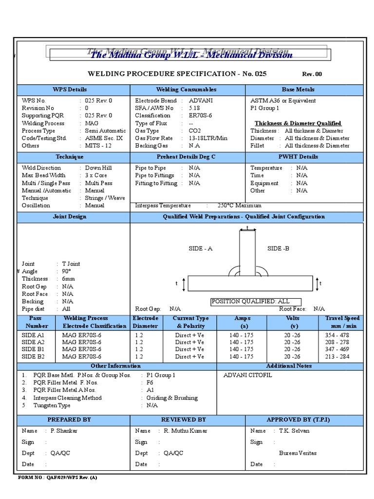 Welding Procedure Specification for Semi-Automatic MAG Welding of ASTM ...
