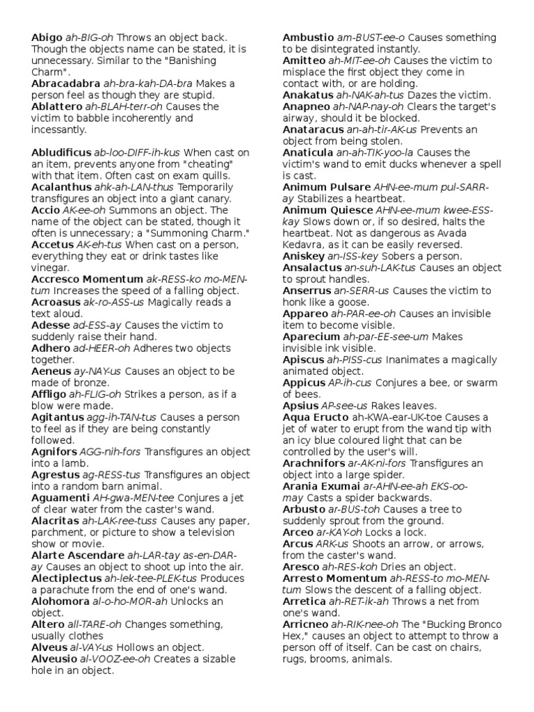 Harry Potter Complete Spells | PDF | Nature