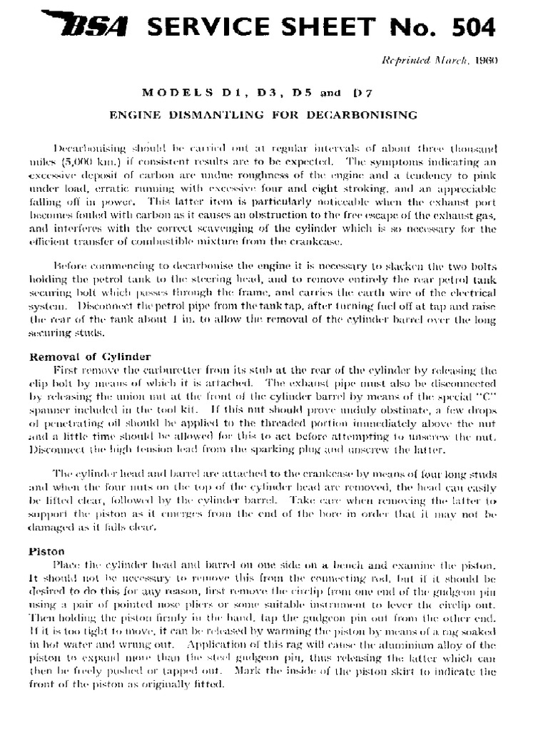 BSA Bantam Service Sheet SS504 | PDF