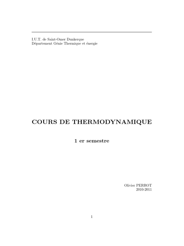 Cours Thermo 1er Semestre | PDF | Dilatation thermique | Transfert thermique