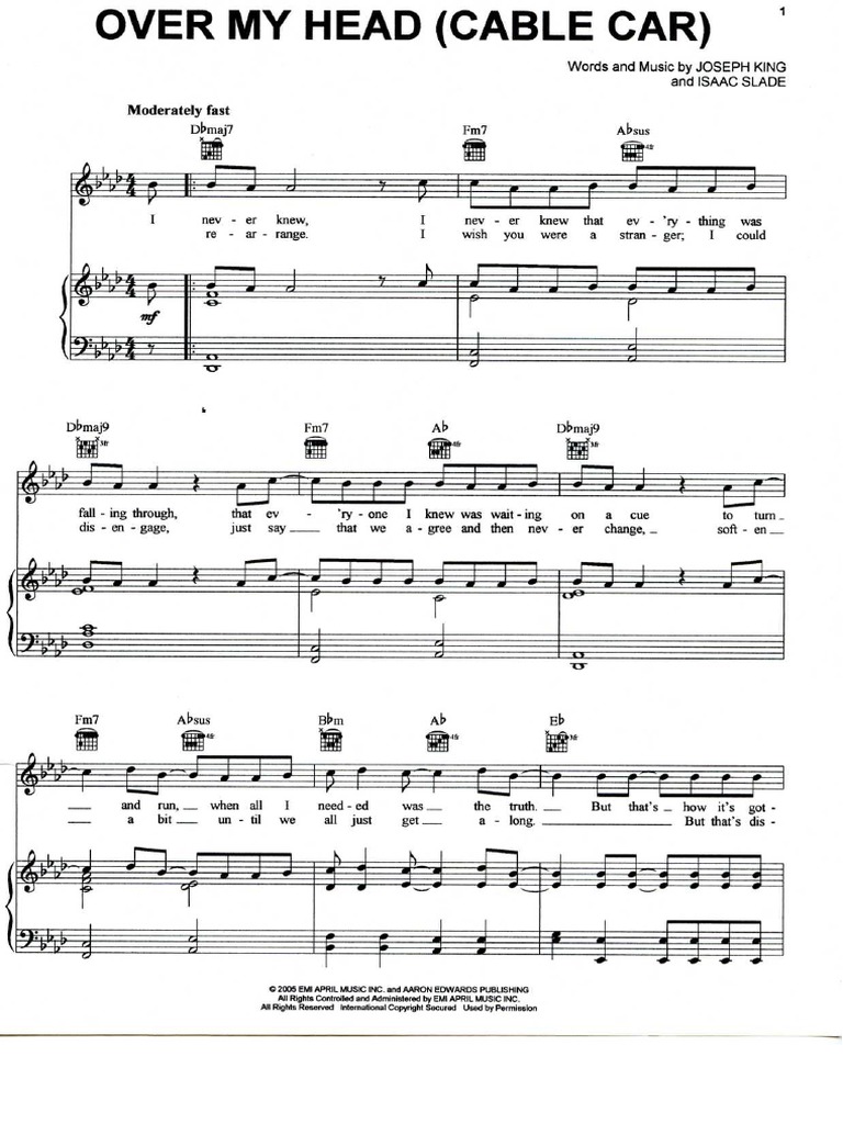 The Fray - Over My Head Sheet Music | PDF
