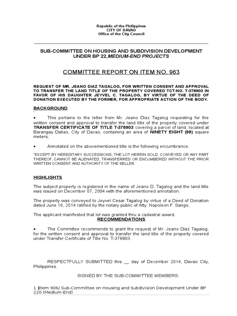 Written Consent and Approval Format | Title (Property) | Civil Law ...