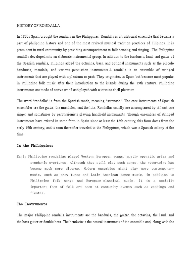 History of Rondalla | PDF | Guitars | Double Bass