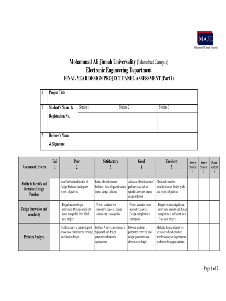 MAJU-Final Year Project Evaluation Rubrics-Part I | PDF | Educational ...