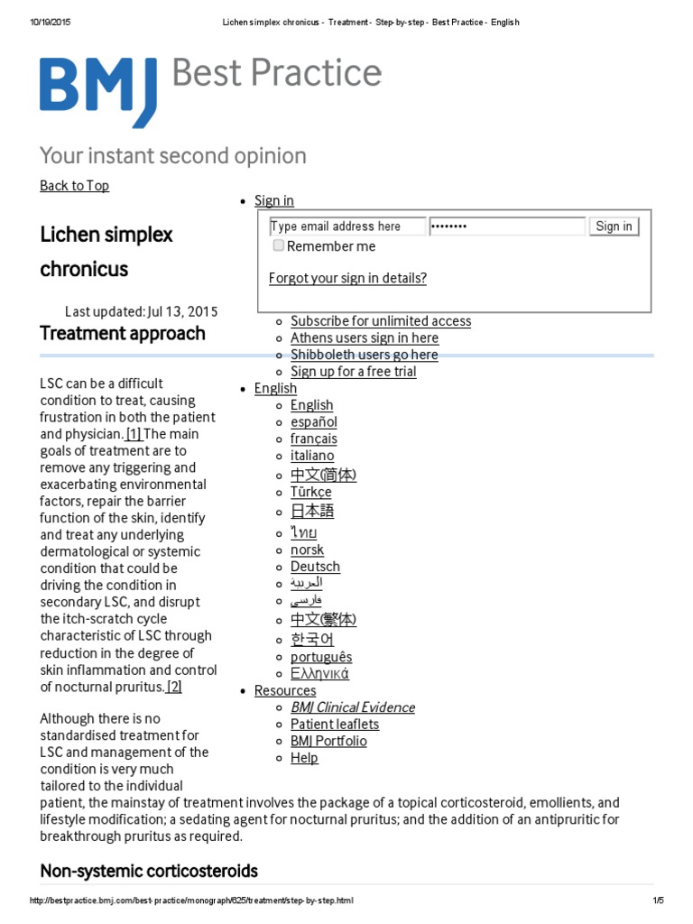 Lichen Simplex Chronicus - Treatment | PDF | Ultraviolet | Topical ...
