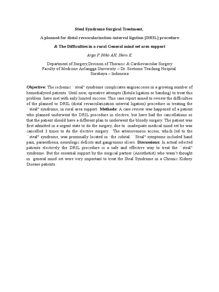 A Planned For Distal Revascularization-Interval Ligation (DRIL ...