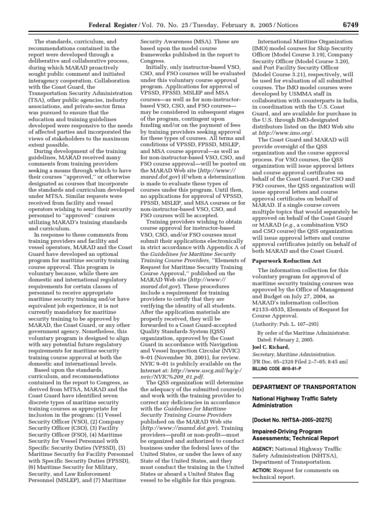 Notice: Reports and Guidance Documents Availability, Etc.: Impaired ...