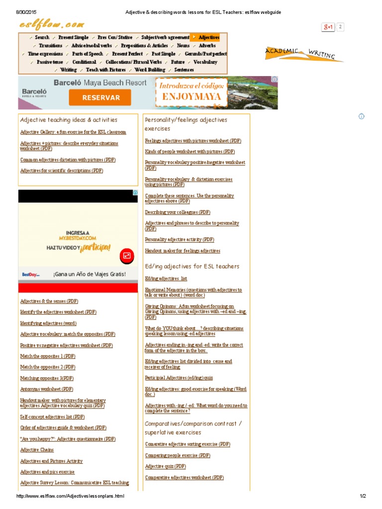 ESL Adjective Lessons & Activities | PDF | Verb | Adjective