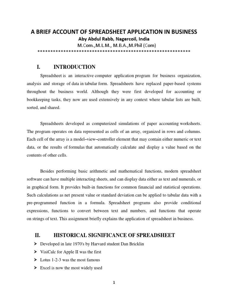 Spreadsheet Application in Business | PDF | Spreadsheet | Microsoft Excel