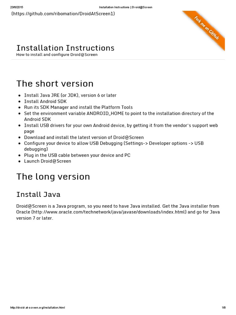 Installation Instructions - Droid@Screen | PDF | Java (Programming ...