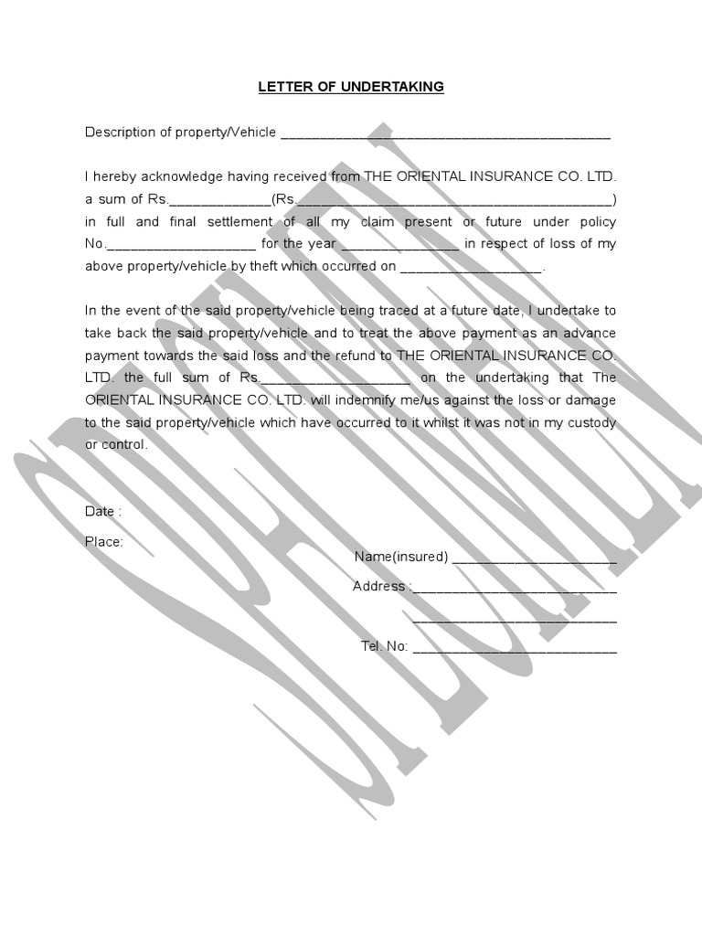 Vehicle Handover Undertaking Letter | PDF | Business